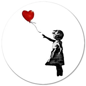 Kulatý obraz Banksy - dívka s balonem ve tvaru srdce