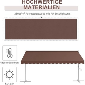 Outsunny volně stojící markýza 4,5x3,4 m zahradní markýza ruční klika výsuvný kryt terasy nastavitelná ochrana proti slunci polyester káva | Aosom