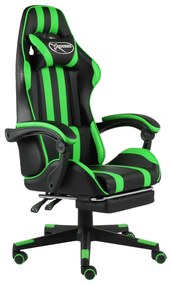 Herní židle s podnožkou černo-zelená umělá kůže