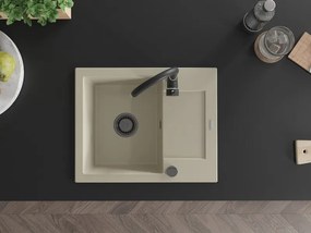 Mexen Enzo, granitový dřez 576x465x174 mm, 1-komorový, béžová s černým sifonem, 6506571005-69-B