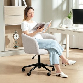 HOMCOM Polstrované kancelářské křeslo s plyšovým potahem, vaničkový design, pojízdné kancelářské křeslo, ocelová podstava, Krémová + Černá