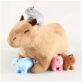 Plyšová hračka - Kapybara se 4 mláďátky v bříšku