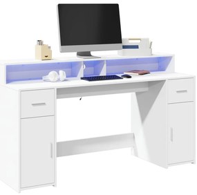 Psací stůl s LED světly bílý 160 x 55 x 91 cm kompozitní dřevo 3309429
