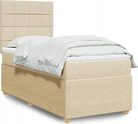 Box Spring Postel S Matrací Textil Krémová Blok se čtverci 90 x 190 cm