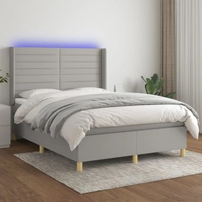 Box spring postel s matrací a LED světle šedá 140x200 cm textil 3138957