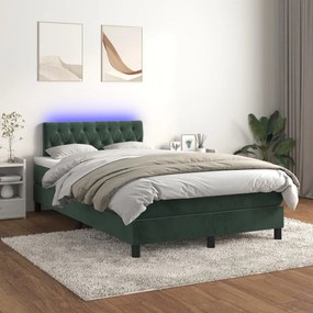 Box spring postel s matrací a LED tmavě zelená 120x200 cm samet 3134576