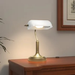 HOMCOM bankéřská stolní lampa s nastavitelným stínidlem a kloubovým spínačem pro kancelář, knihovnu, bílá