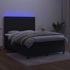 Box spring postel s matrací a LED černá 140x200 cm samet 3136247