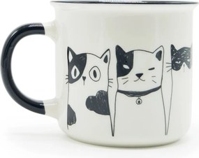 Porcelánový hrnek Černobílé kočky, 340 ml – designový hrnek na kávu a čaj, minimalistický styl,