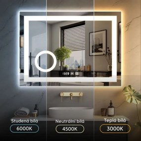 LED zrcadlo 80 × 60 cm s kosmetickým zrcátkem, 3× zvětšení