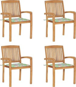 vidaXL Stohovatelné zahradní židle s poduškami 4 ks masivní teak [3073211] Barva: Vzor listí