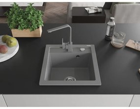 Mexen Vito, 1-komorový granitový dřez 520x490x210 mm, šedá baterie Rita, šedá, 6503-71-670300-71