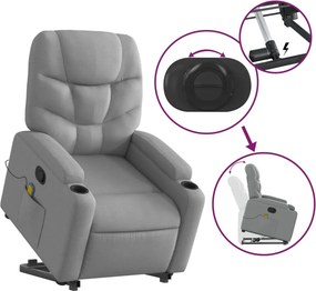 Zvedací masážní polohovací křeslo světle šedé textil 3204608