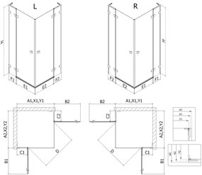 Mexen Lunar, L Duo výklopný sprchový kout 75 x 75 cm, 8mm čiré sklo, bílý profil, 834L-075L-075P-20-00