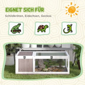 PawHut Dřevěný dům pro želvy, želví výběh s hlavními domky a otevíracím vrchním krytem 91x60,5x32 cm, hnědý