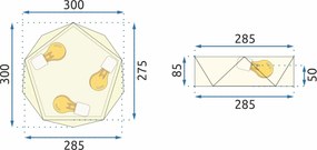 Toolight - Stropní svítidlo Diamond 30cm E27 3x60W APP875-C, zlatá, OSW-08973