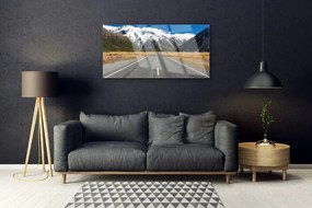 Obraz na skle Cesta Hory Sníh Krajina 140x70 cm