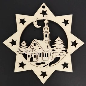 AMADEA Dřevěná ozdoba hvězda s kostelem 9 cm