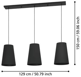 Eglo 390133 - Lustr na lanku PETROSA 3xE27/40W/230V černá