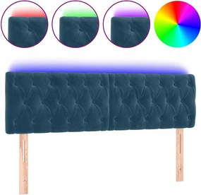 Čelo postele s LED tmavě modré 160 x 7 x 78/88 cm samet 3122006
