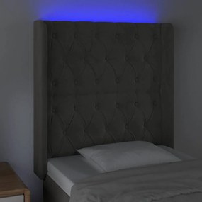 Čelo postele s LED tmavě šedé 83 x 16 x 118/128 cm samet 3124415
