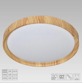 PREZENT Stropní LED osvětlení WOODEN, 39,5 cm, 33W, 3000 - 6500K, IP20, stmívatelné, dálkové ovládání, hnědé 71330