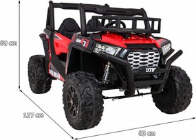 Ramiz Elektrická terénní bugina UTV pro děti červená + dálkové ovládání + zavazadlový prostor + pomalý start + EVA kola + MP3 LED