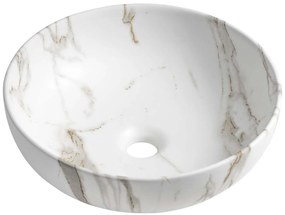 Sapho Rondane - Umyvadlo na desku, průměr 41cm, bez přepadu, bez otvoru pro baterii, Bianco Carrara AR435BC