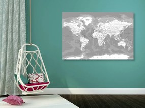 Obraz na korku stylová černobílá mapa světa