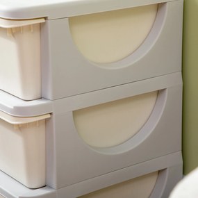 Úložné boxy pro děti, 3 velké zásuvky, oblé hrany, plast, 37x37x56,5 cm, krémově bílá