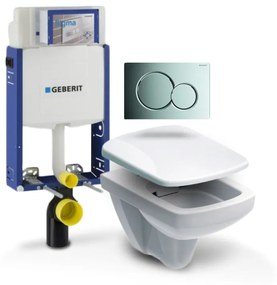Závěsný WC set Geberit Kombifix (modul, tlačítko Sigma 01 chrom, Nova Pro klozet + sedátko) A2F