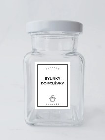 Samolepka na kořenky BYLINKY DO POLÉVKY bílá 3 × 4 cm tučné písmo