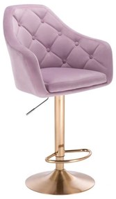 LuxuryForm DESIGN Barová židle ANDORA VELUR na zlaté kulaté podstavě - levandule
