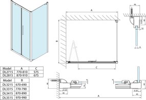Polysan LUCIS LINE sprchová boční stěna 700mm, čiré sklo DL3215