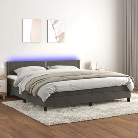 Box spring postel s matrací a LED tmavě šedá 200x200 cm samet