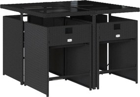 5dílný zahradní jídelní set s poduškami černý polyratan 3277841