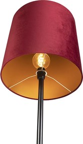 Stojací lampa černá s červeným sametovým stínítkem se zlatem 40 cm - Simplo