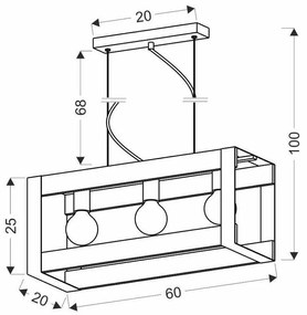 Černé závěsné svítidlo 20x60 cm Varna – Candellux Lighting