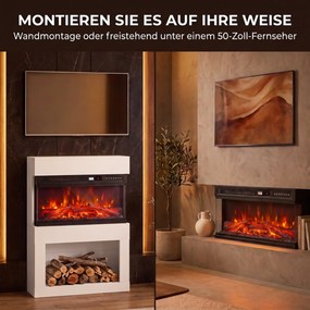 HOMCOM elektrický nástěnný krb s 3D efektem plamene a římsou, 64 cm, bílý