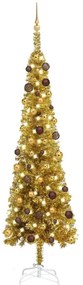 Úzký vánoční stromek s LED diodami a sadou koulí zlatý 240 cm,  3078048 HangarStore.cz