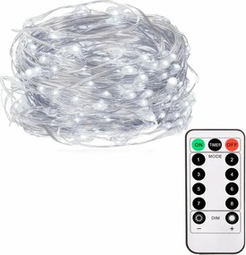 LED řetěz Nano - 5m, 50LED, 8-funkcí, ovladač, 3xAA, IP44, studená bílá