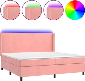 Box spring postel s matrací a LED růžová 200x200 cm samet 3139468