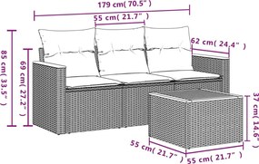 vidaXL 4dílná zahradní sedací souprava s poduškami polyratan [3258164] Barva: Černá a krémová