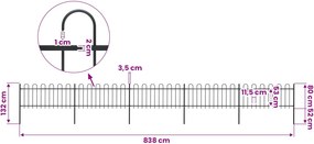 Zahradní plot s obloukem nahoře ocelový 838 x 80 cm černý 277651