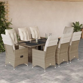 9dílný zahradní bistro set s poduškami béžový polyratan 3276944
