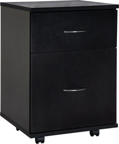 HOMCOM Dřevěný mobilní archivar s kolečky a 2 šuplíky 41x39x58cm Černý | Aosom