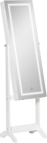 HOMCOM šperkovnice se zrcadlovou skříňkou s LED, stojací zrcadlo se 4 policemi, 46 x 36,5 x 151,5 cm