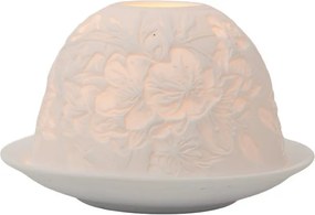 Bílý porcelánový svícen na čajovou svíčku s květy Paollo - Ø 12*8 cm