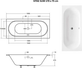 Besco VITAE SLIM 170 x 75 cm VANVITAE170SLIM+OLVPINOZ vana vč. nožiček
