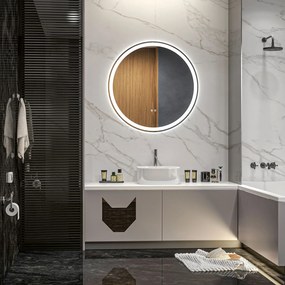 kleankin kulaté LED koupelnové zrcadlo Ø 70 cm, montáž na stěnu s osvětlením 3 barvy, dotykový spínač 23W, bílá/stříbrná